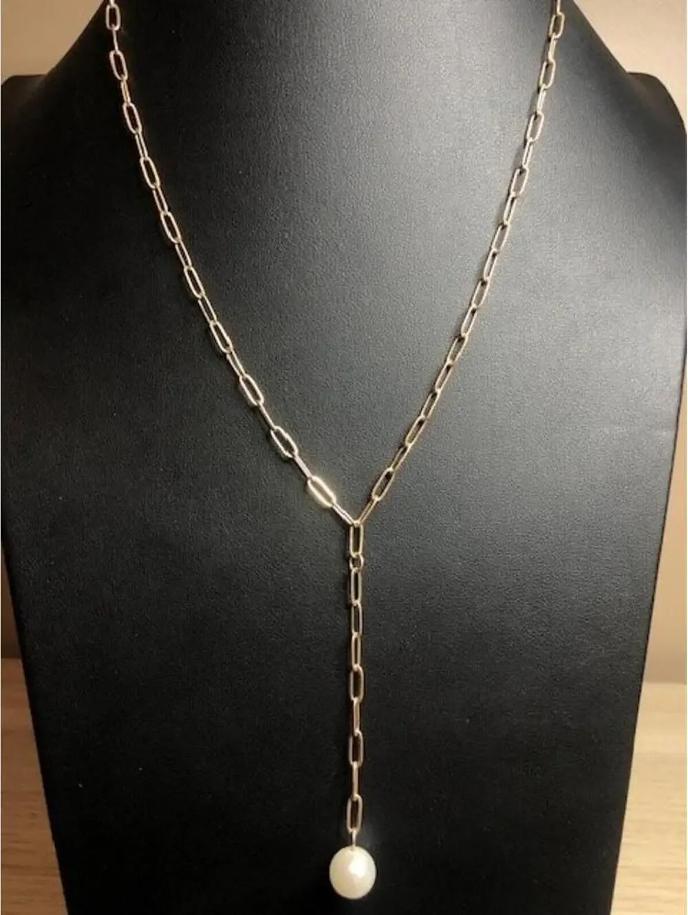 Jewelry | B3822 Canvas Paperclip Chain Ynecklace Lariat Faux Pearl Gold ...
